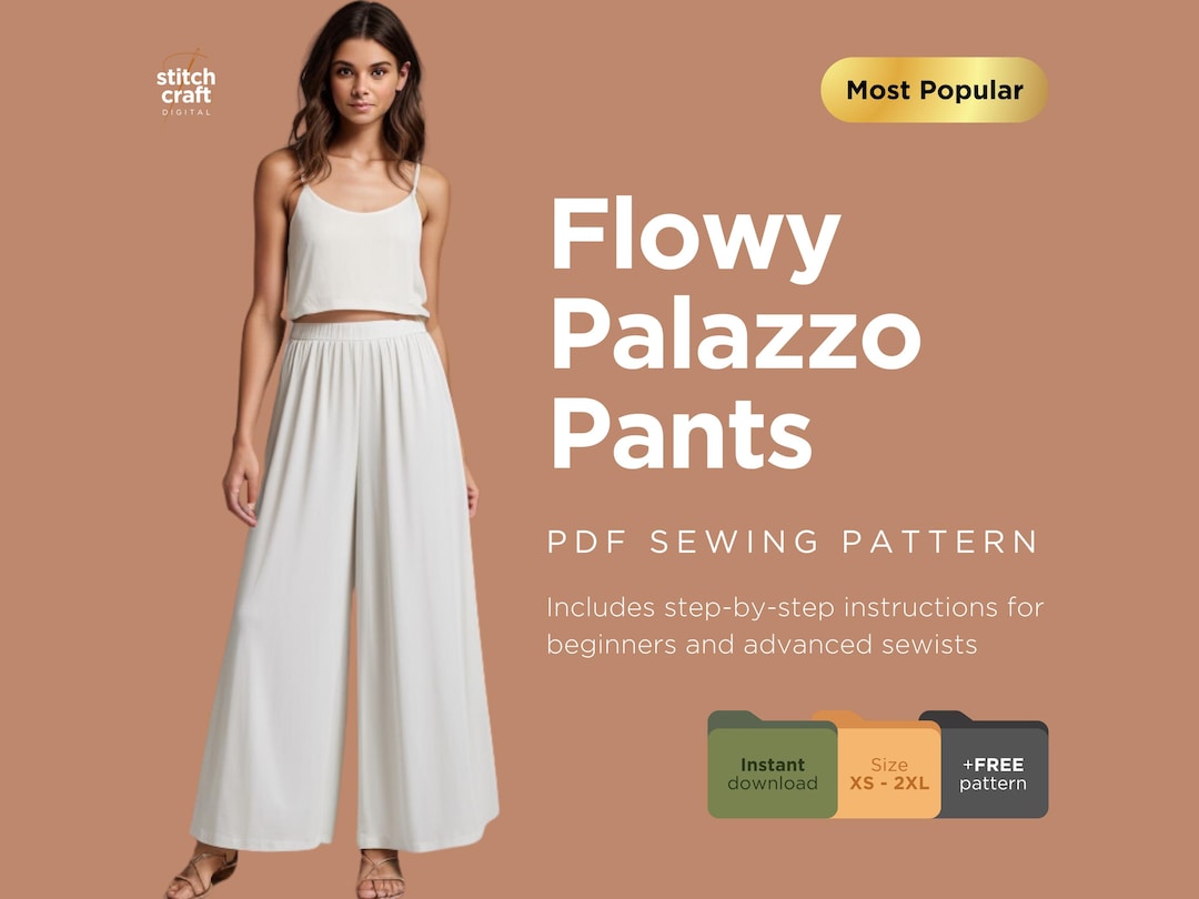Wide Leg Palazzo Pants Sewing Pattern: High Waist Flare (PDF Pattern ...