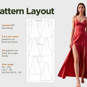 Flared Double Slit Dress Sewing Pattern: V-neck Maxi (PDF) - Etsy