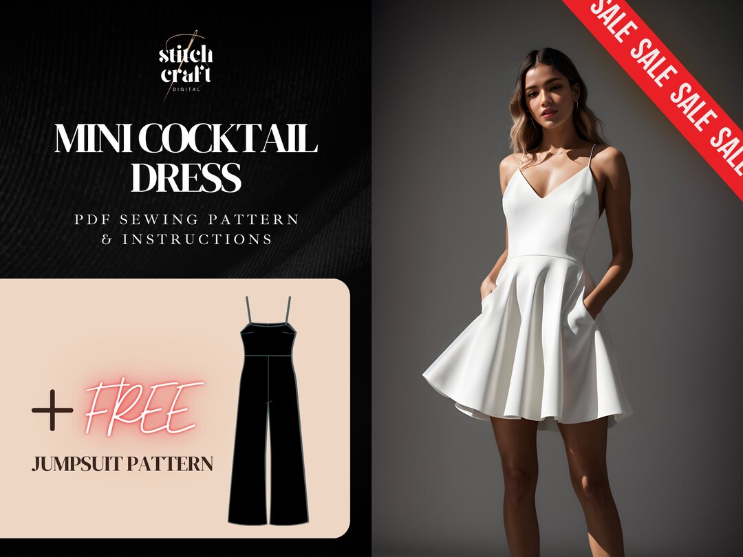 Mini Cocktail Dress Sewing Pattern, Flared Sleeveless Dress, Short ...