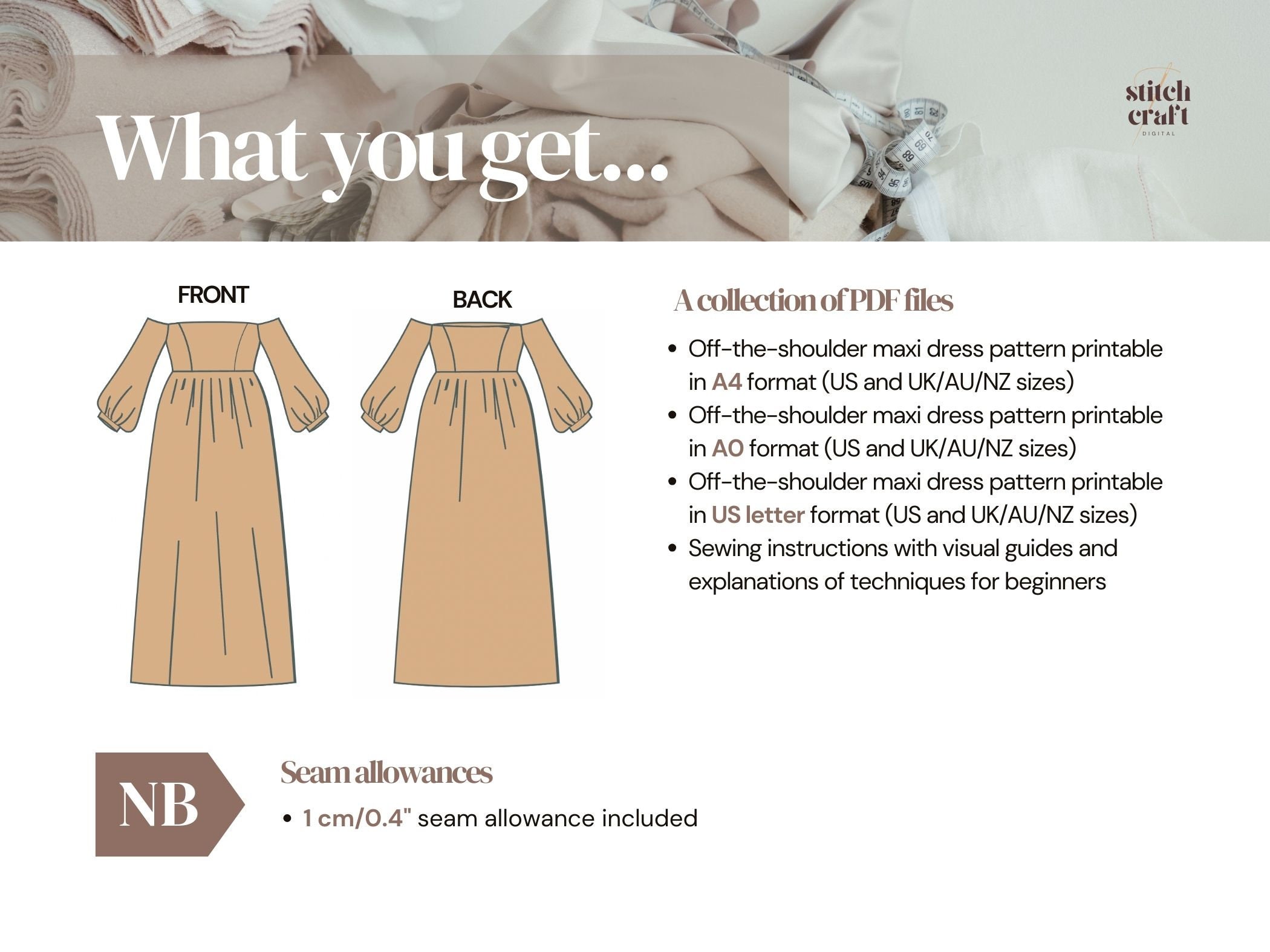 Patron de couture de robe maxi à épaules dénudées, patron de robe d'été ...