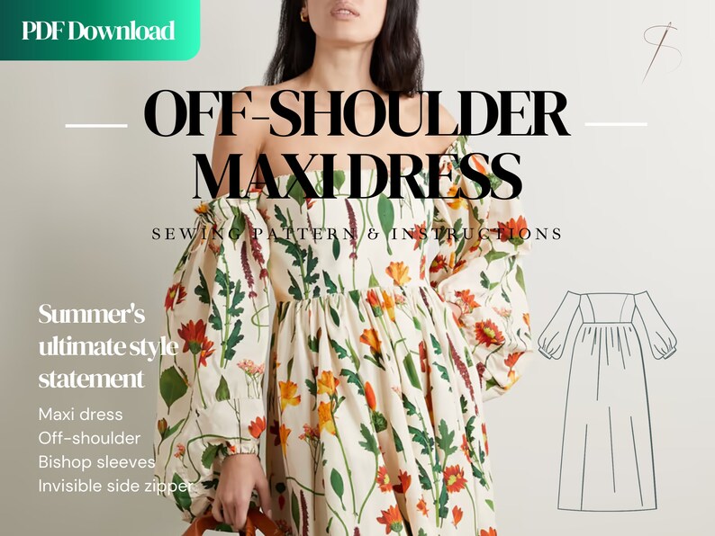 Off Shoulder Maxi Dress Sewing Pattern Summer Dress Pattern - Etsy