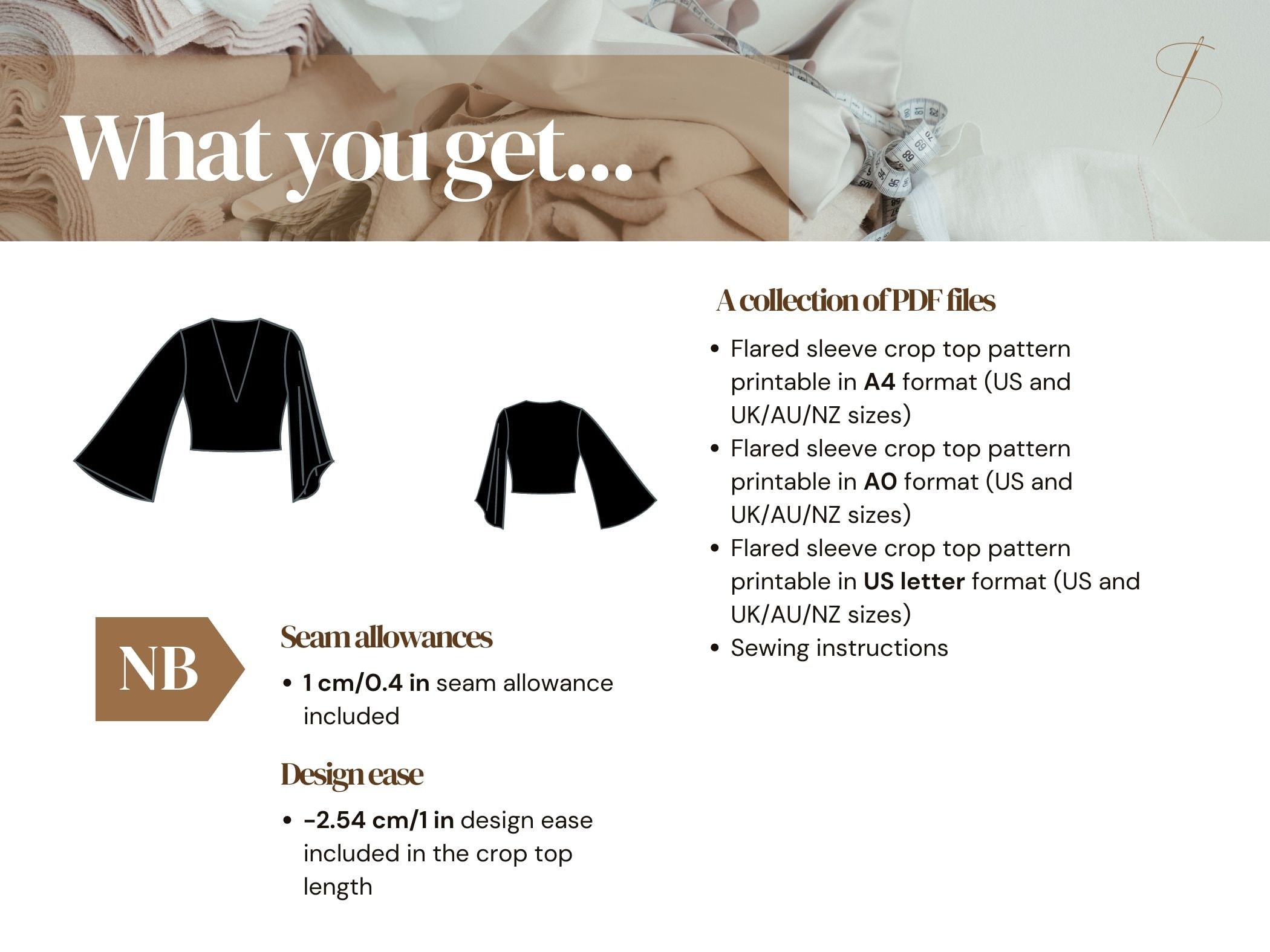 Flare Sleeve Crop Top Sewing Pattern Easy Croptop PDF - Etsy