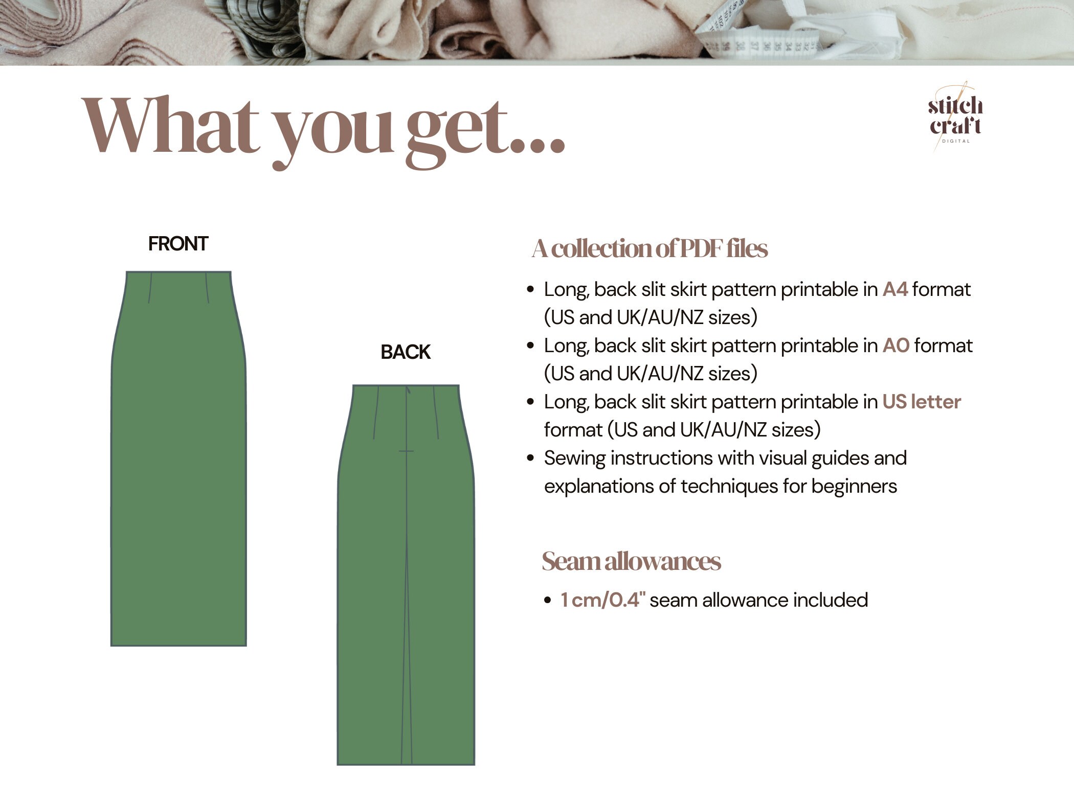 Long Skirt With Back Slit Sewing Pattern, Maxi Skirt With Slit, Tea ...