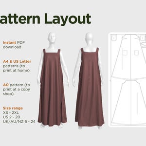 Linen Tent Maxi Dress Sewing Pattern: Sleeveless Square Neck (PDF ...