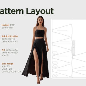 Long Double Slit Skirt Sewing Pattern, Maxi Skirt With Two Slit, Tea ...