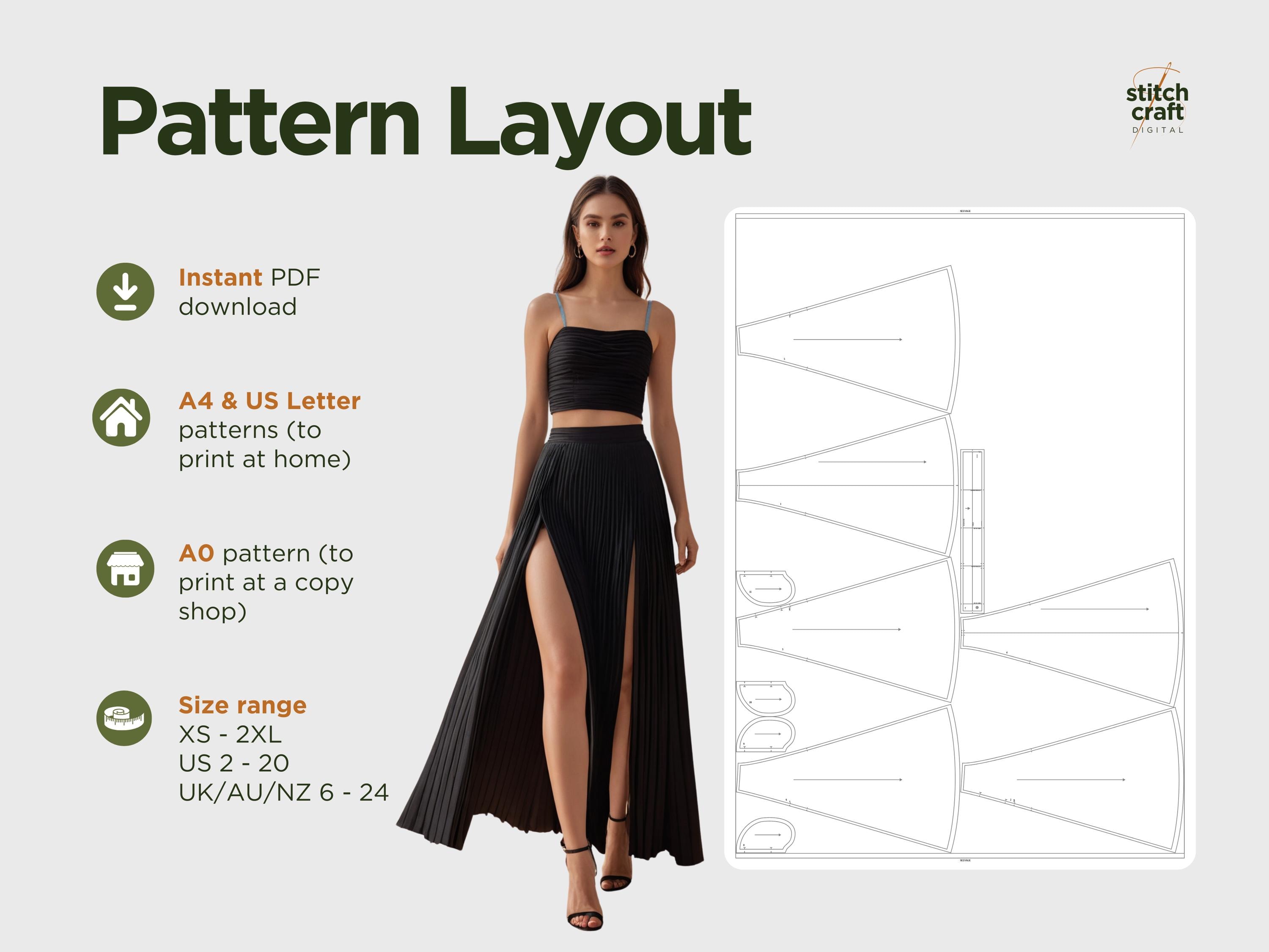 Long Double Slit Skirt Sewing Pattern, Maxi Skirt With Two Slit, Tea ...