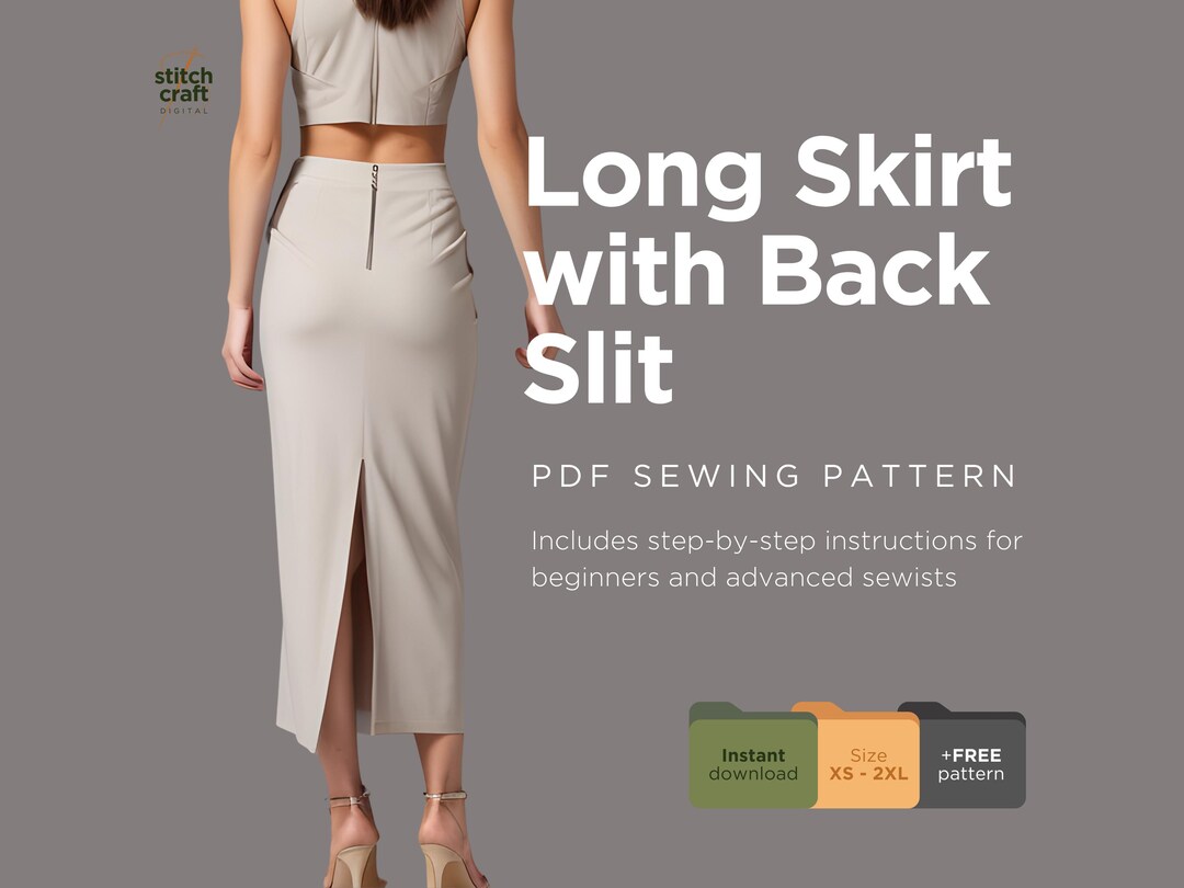 Long Skirt With Back Slit Sewing Pattern: Maxi Length 10 Sizes (PDF) - Etsy