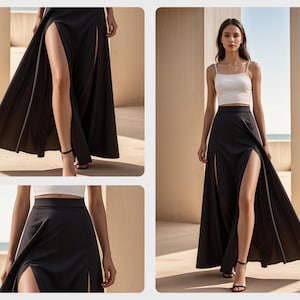 Long Double Slit Skirt Sewing Pattern, Maxi Skirt With Two Slit, Tea ...