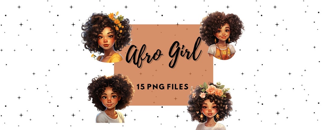 Afro Girl Clipart Bundle PNG Files: Digital Downloads, Commercial ...