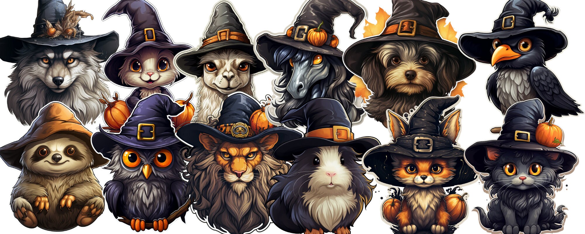 Animals in Witches Hat Clip Art Bundle PNG Files: Digital - Etsy