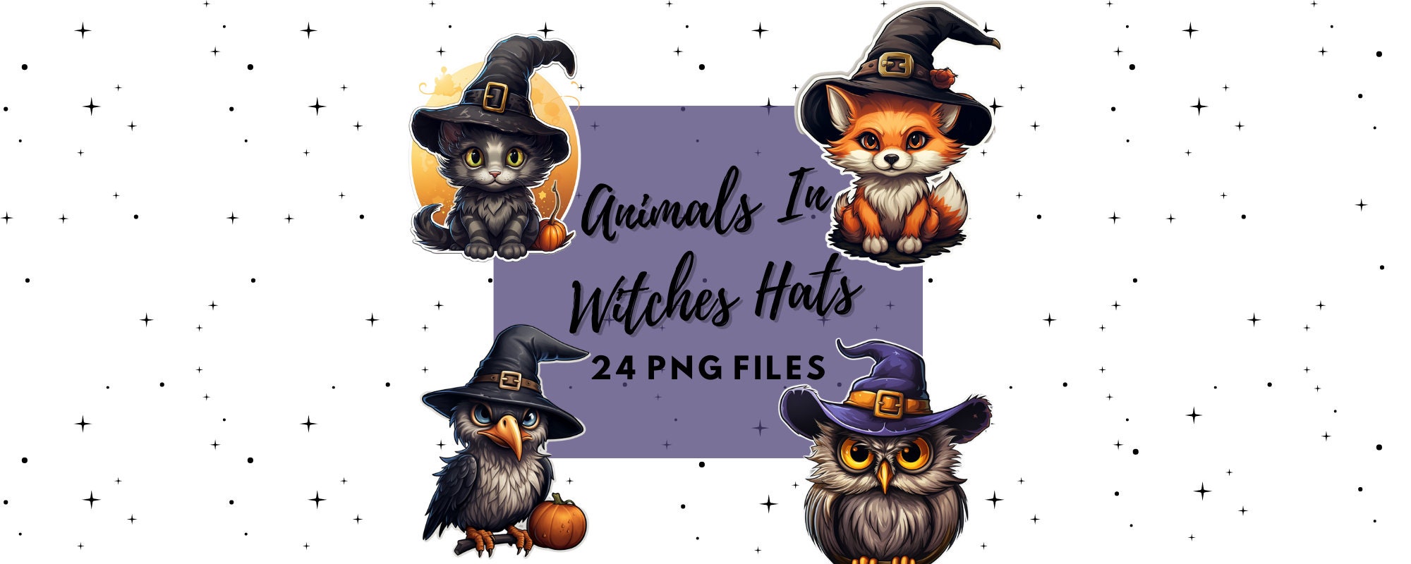 Animals in Witches Hat Clip Art Bundle PNG Files: Digital - Etsy