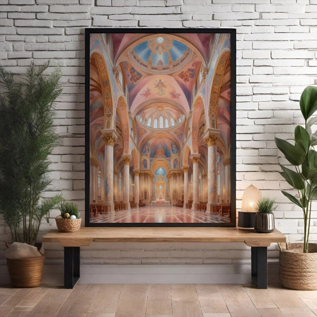 Church Art Print Religious Art Church Mosaic Pastel Poster Vibrant Art ...