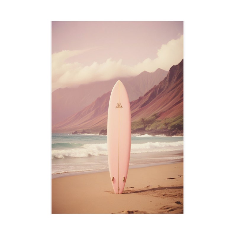 Surf Board Poster Pink Surfer Wall Art Retro Print Girly Wall Poster ...