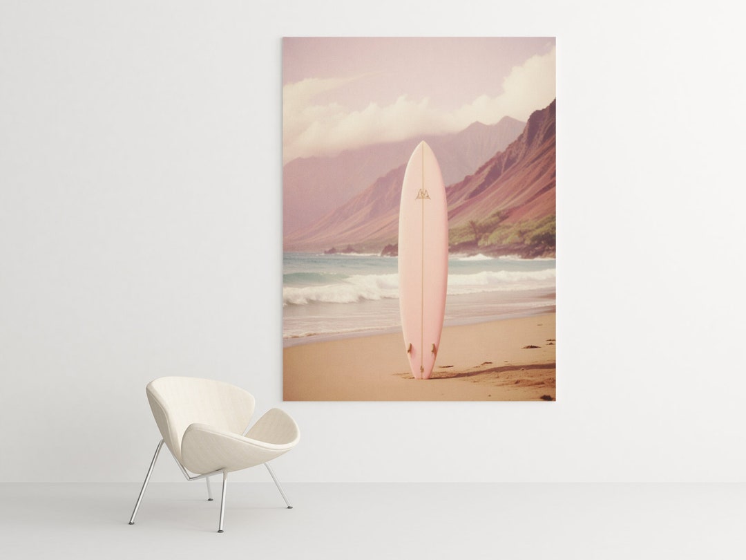 Surf Board Poster Pink Surfer Wall Art Retro Print Girly Wall Poster ...