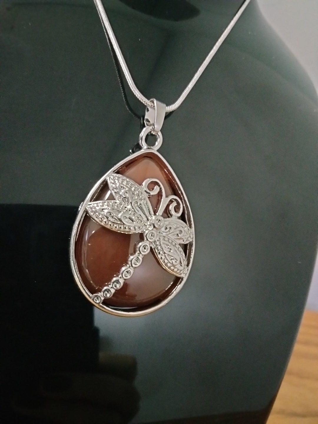Carnelian Water Drop With Dragonfly Inlay Necklace - Etsy