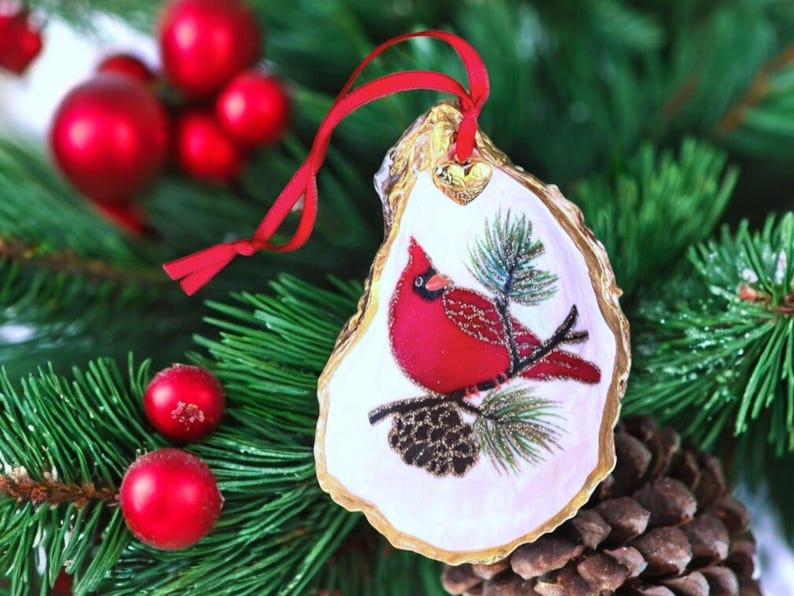 Red Cardinal Decoupage Oyster Shell - Etsy