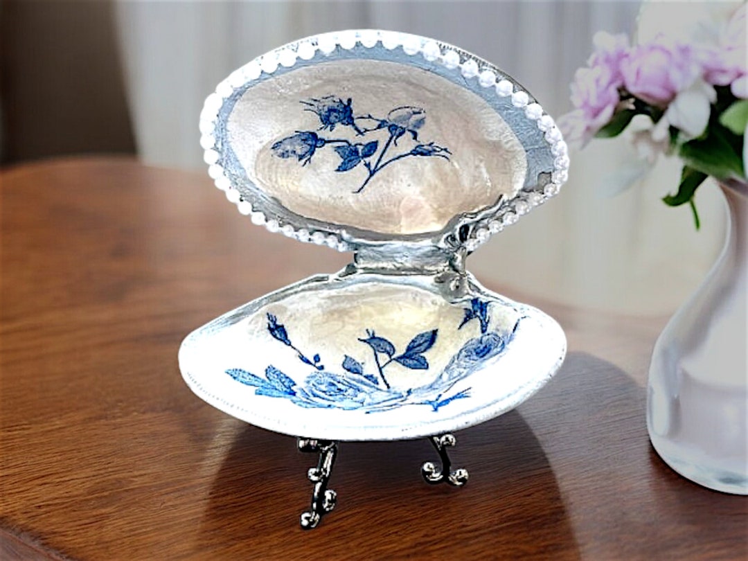 Vintage Blue Rose Clam Shell Ring Dish Decor - Etsy