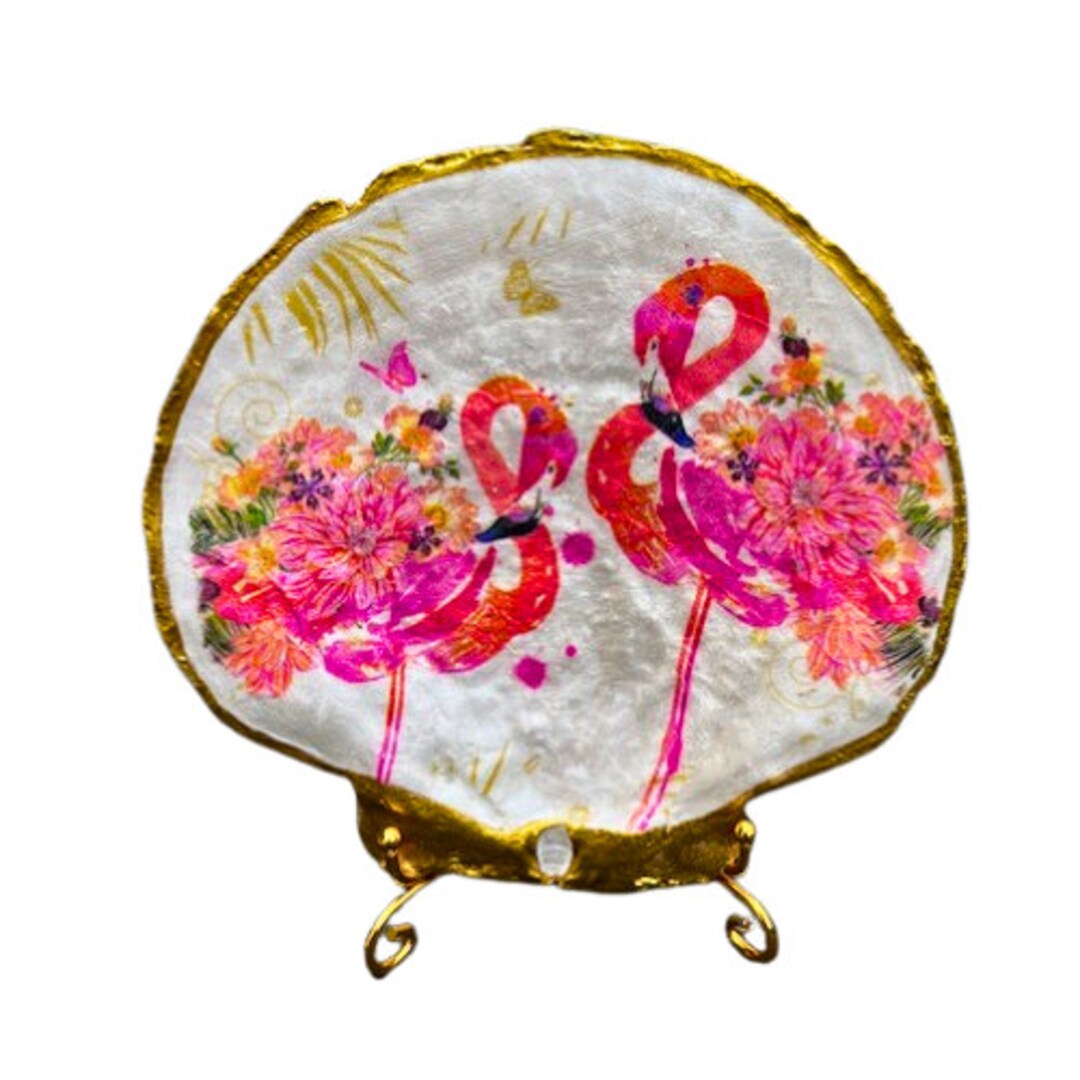 Scallop Shell Jewelry Dish, Trinket or Ring Holder, Flamingo Lover ...