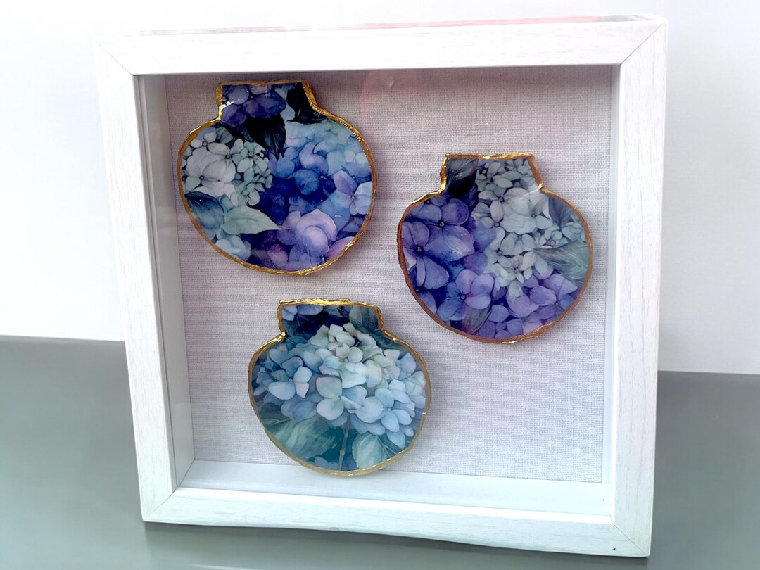 Hydrangea Scallop Shell Shadow Box, Home Accent Piece - Etsy