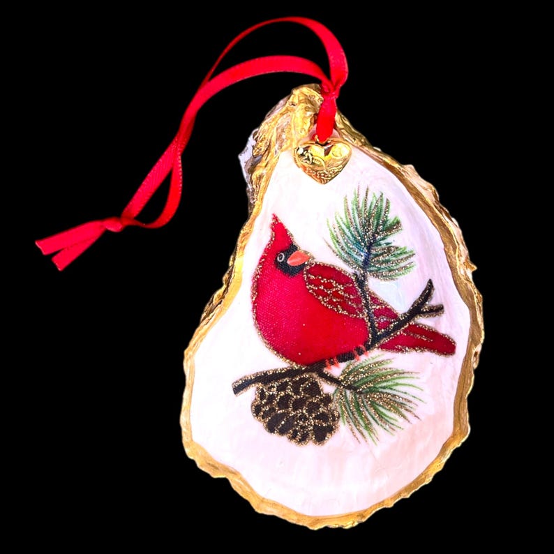 Red Cardinal Decoupage Oyster Shell - Etsy