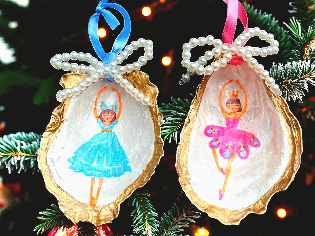 Nutcracker Ballerina Oyster Shell Ornament: Pink or Blue - Etsy