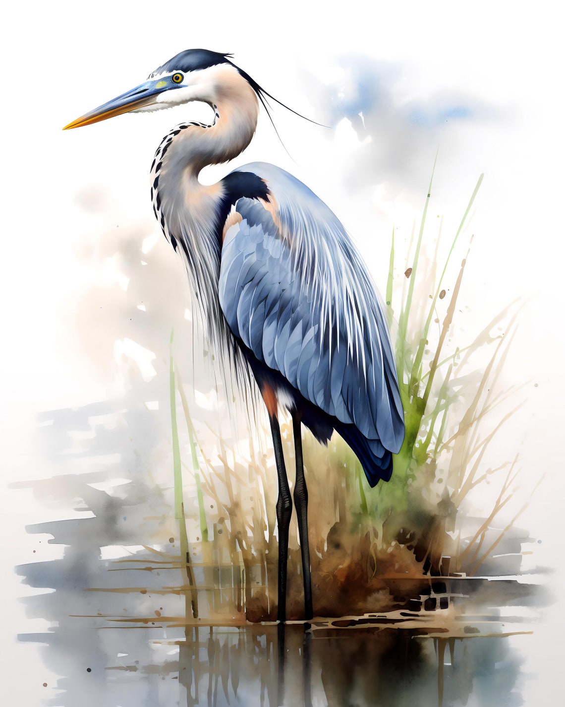 Watercolor Blue Heron Digital Download - Etsy