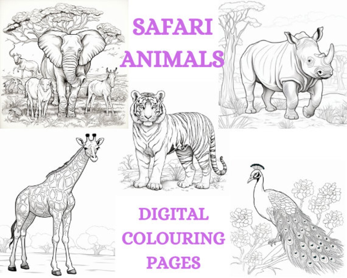Printable Colouring Pages Instant Download 25 Fun Animals Wild - Etsy