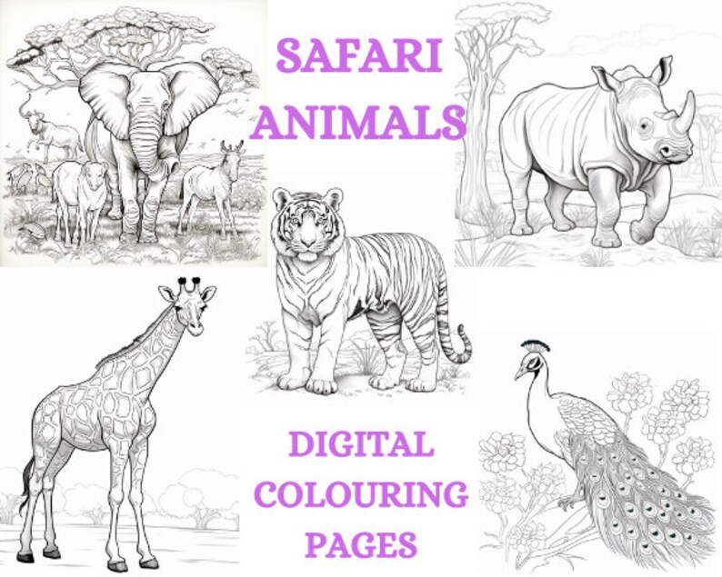 Printable Colouring Pages Instant Download 25 Fun Animals Wild Safari ...