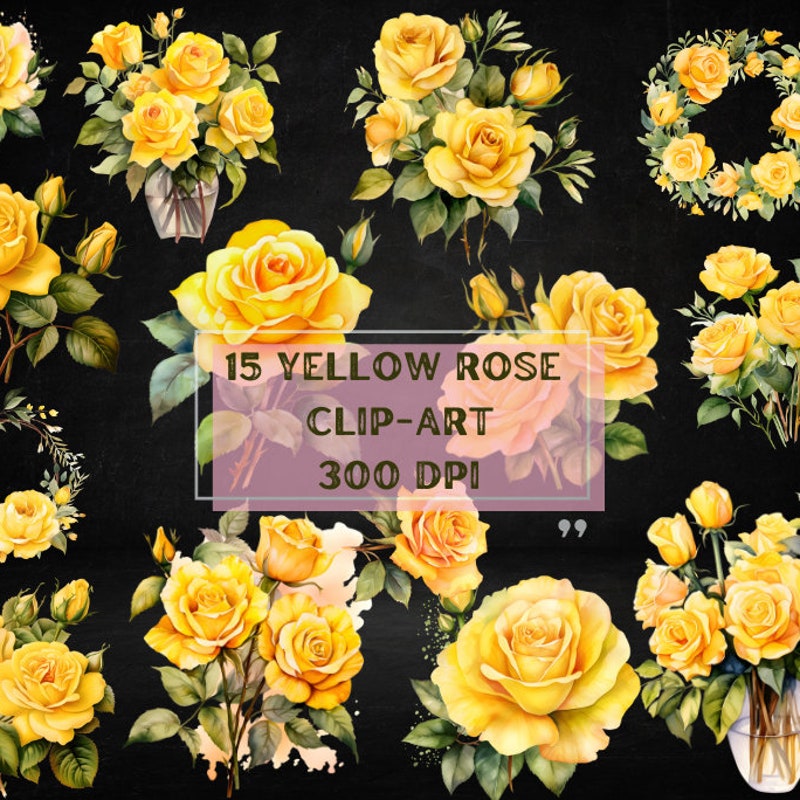 Yellow Rose Clipart - Etsy
