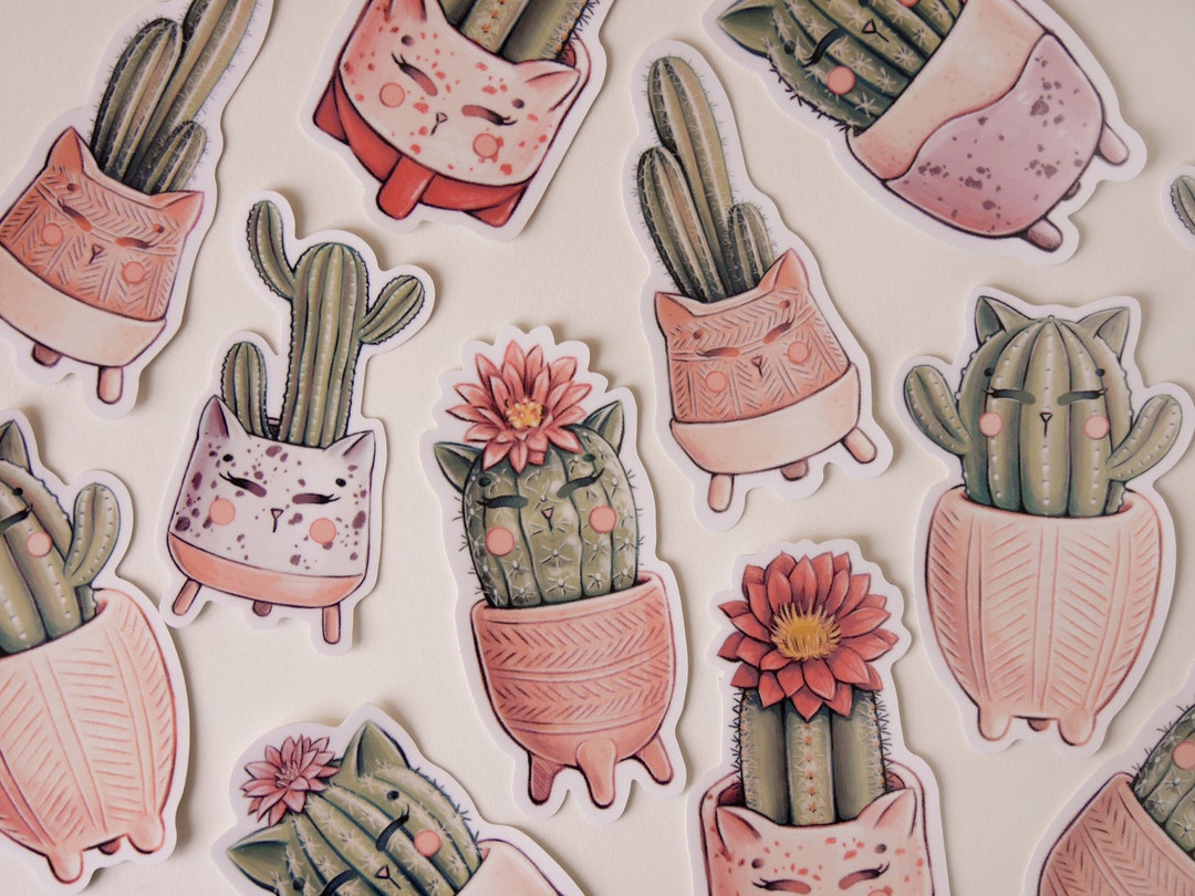 Cute Cactus Cats Sticker Pack - Etsy