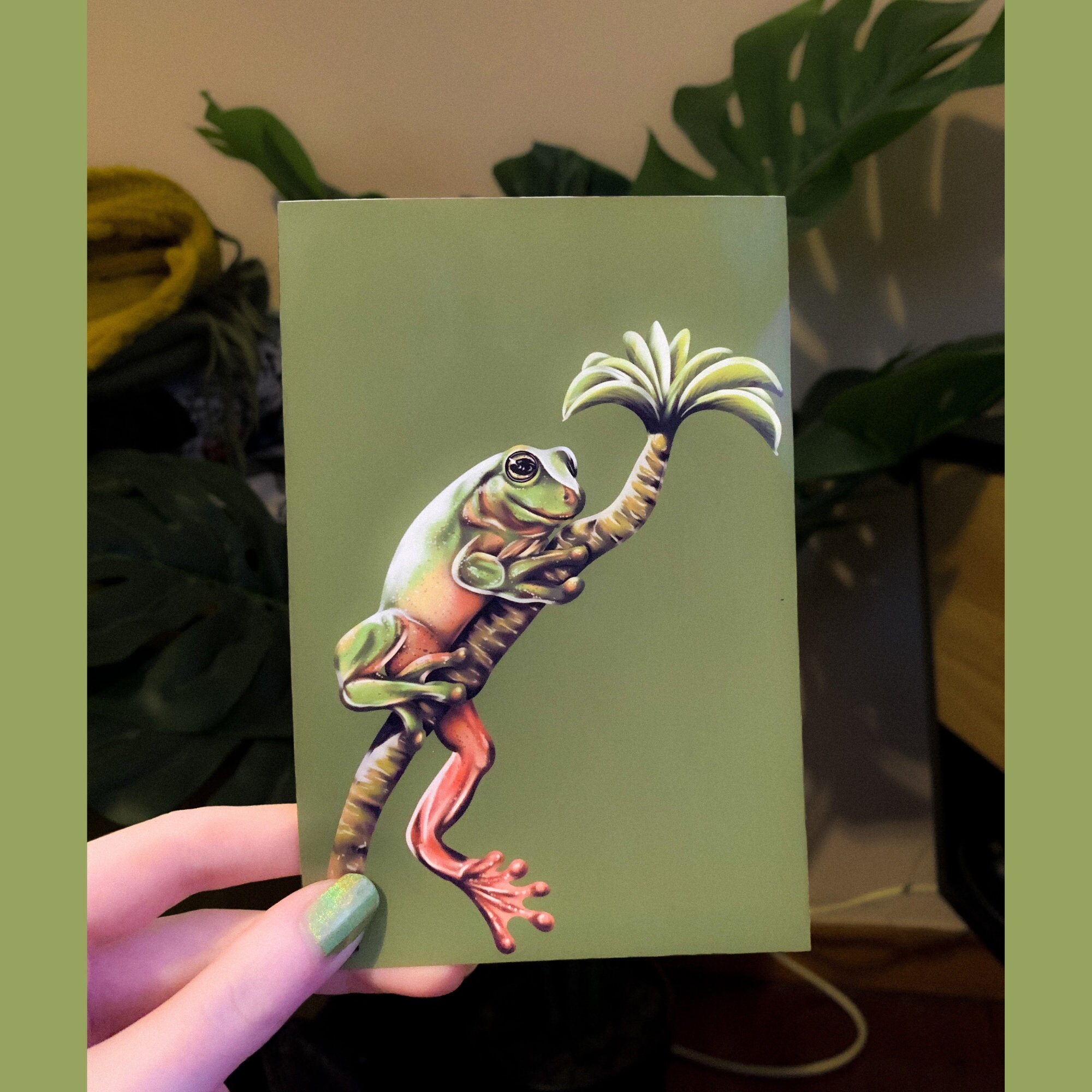 Frog Frank the Frog in A Tree Glossy Mini Art Print 4 X 6 Cute Wall Art ...