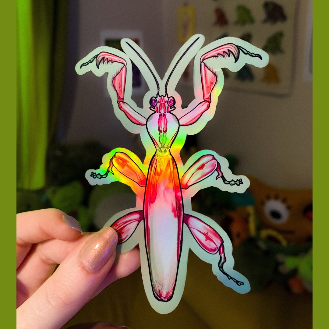 Holographic Bug Orchid Mantis Glossy Die Cut Vinyl Handmade Iridescent ...