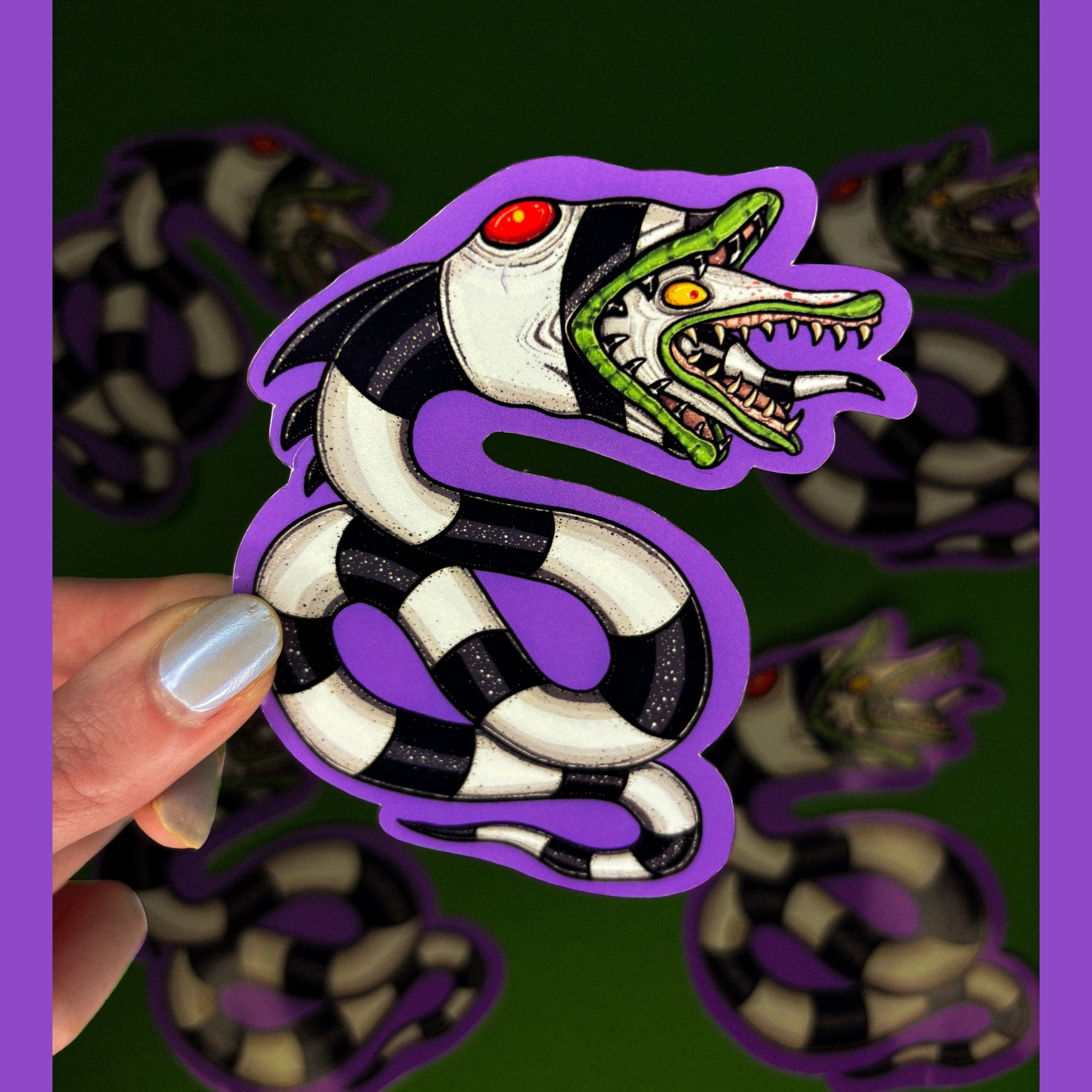 Beetlejuice Sandworm Glossy Die Cut Vinyl Handmade Colourful Horror ...