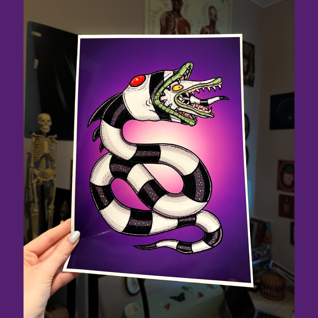 Beetlejuice Sandworm Mini 4’ X 6’ or A4 Art Print Handmade Horror Movie ...