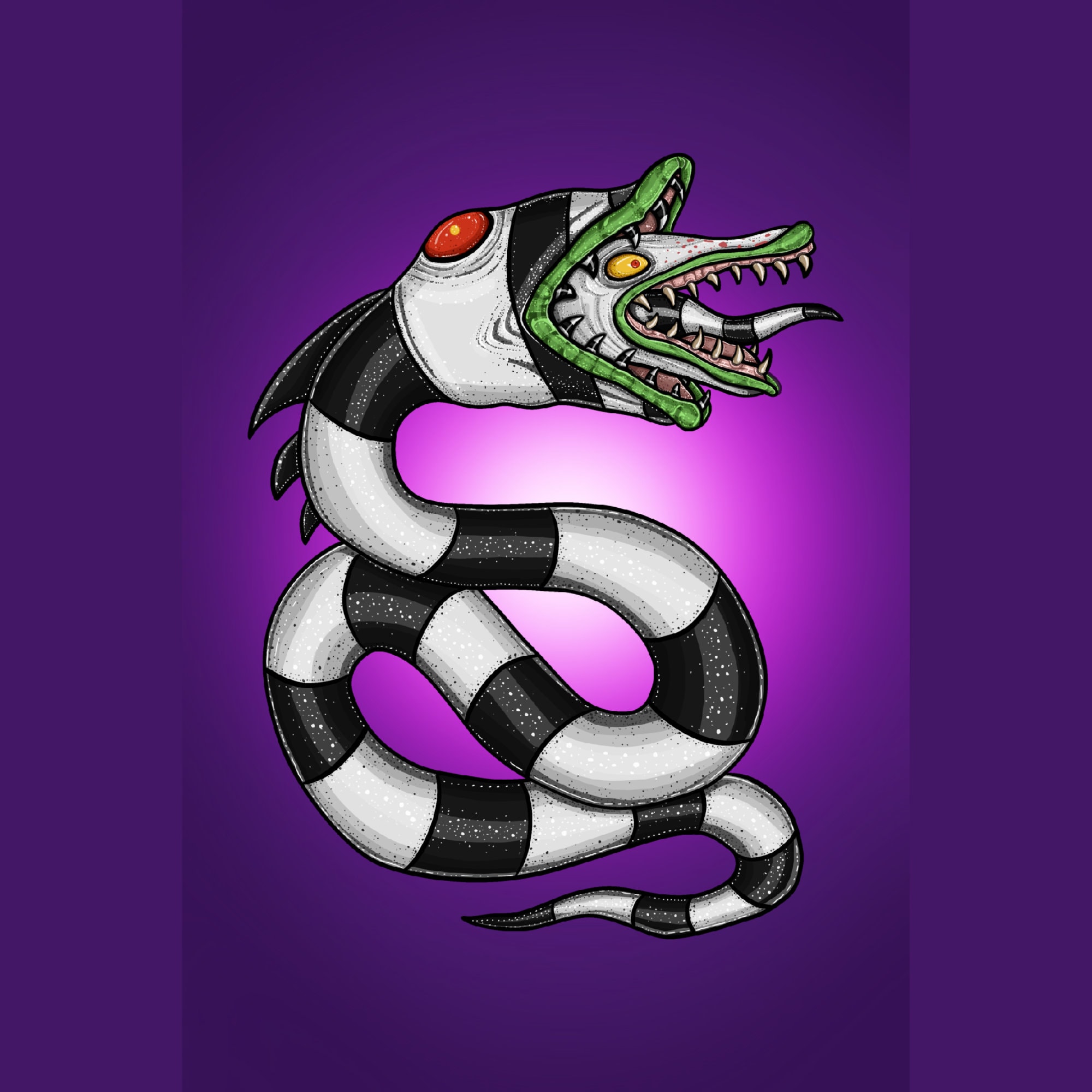 Beetlejuice Sandworm Mini 4’ X 6’ or A4 Art Print Handmade Horror Movie ...