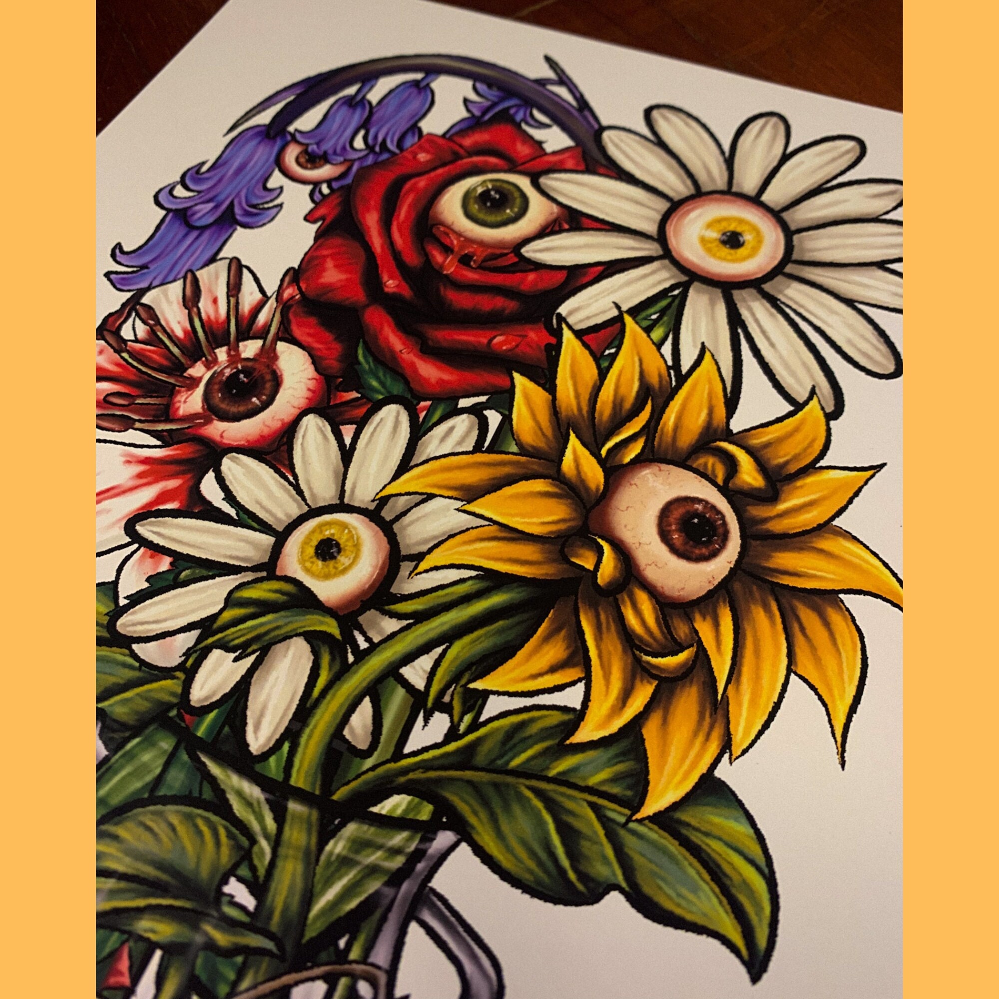 Spooky Eyeball Flower Bouquet A4 Art Print Creepy Wall Art - Etsy