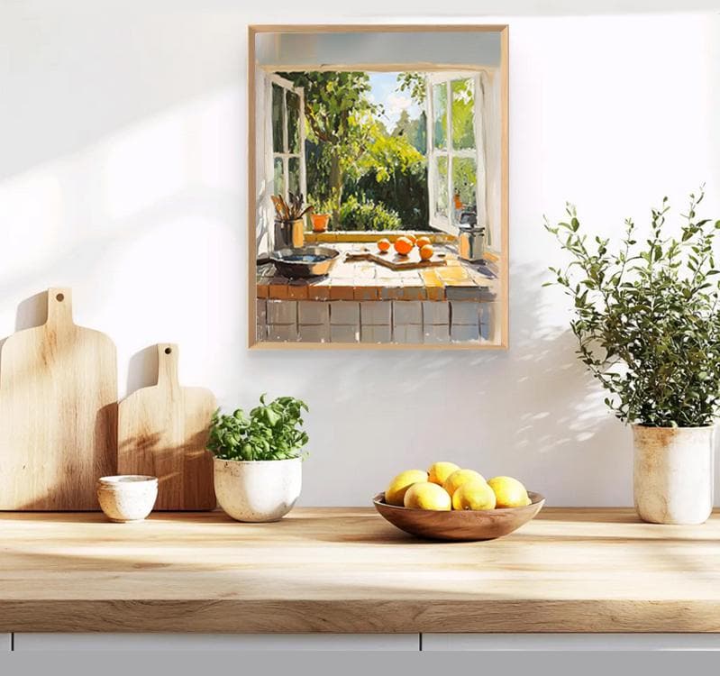 Rustic Kitchen Window Art Print: Still Life Oil Painting, Farmhouse ...