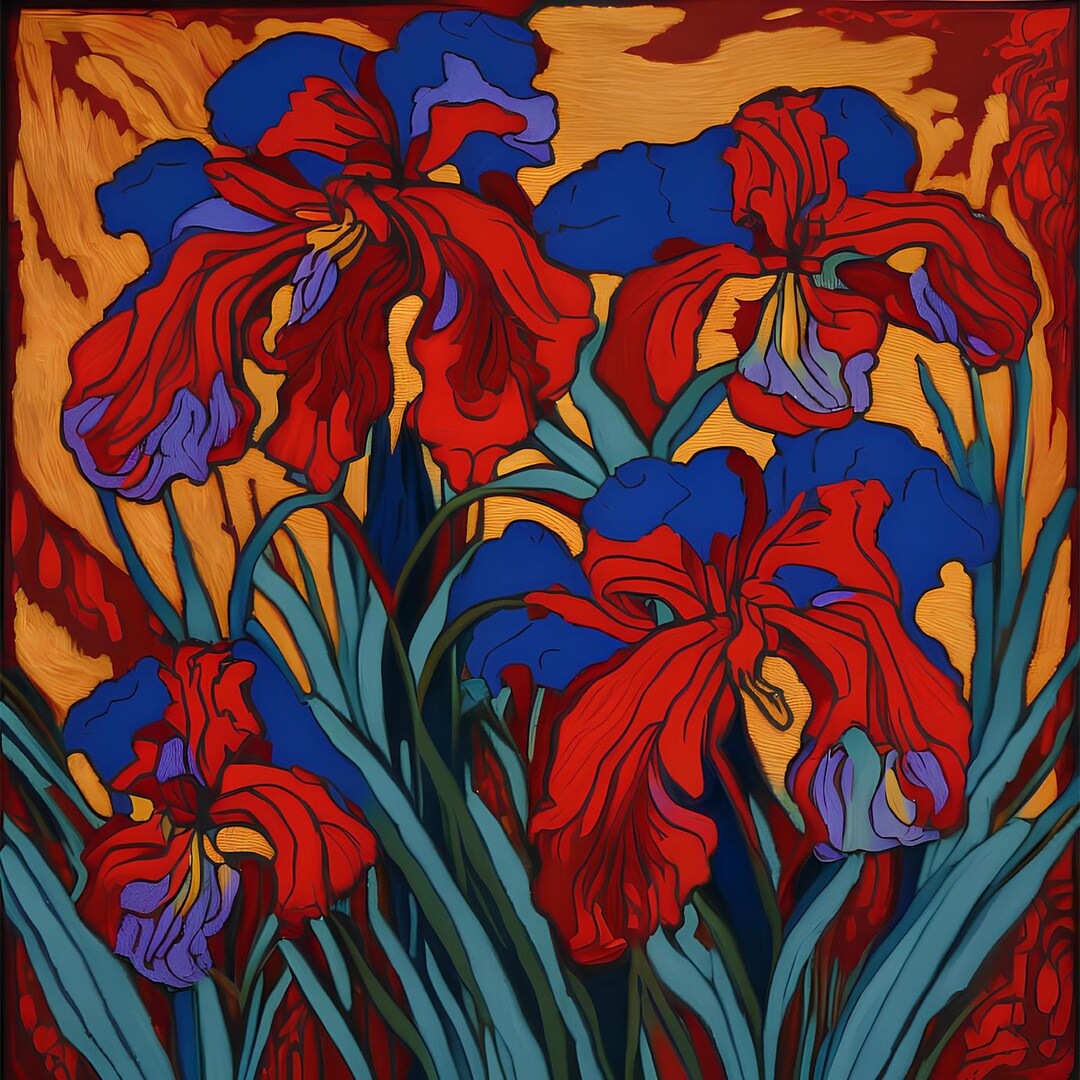 Red Irises Watercolor Painting Art Print Square Painting Floral Poster ...
