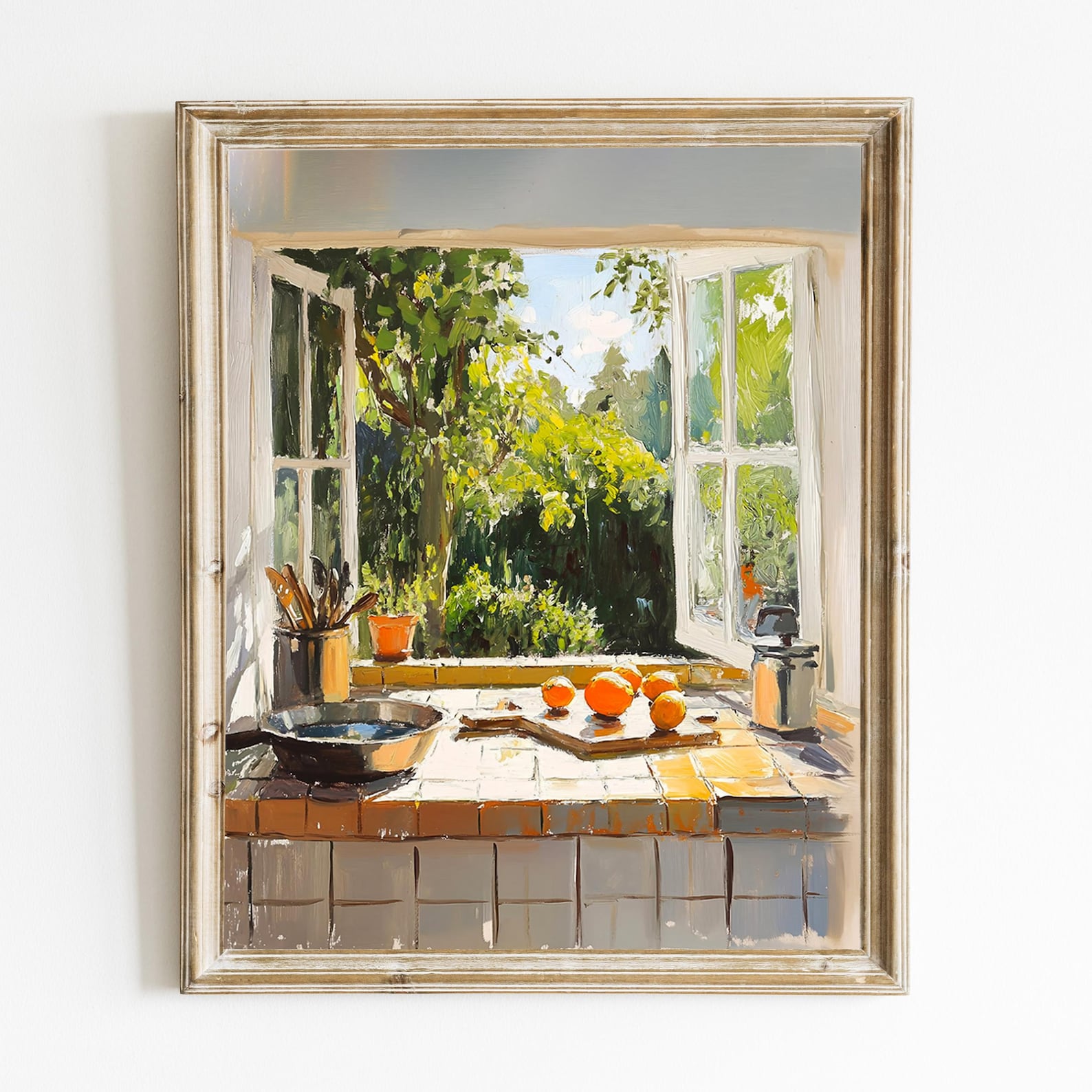 Rustic Kitchen Window Art Print: Still Life Oil Painting, Farmhouse ...