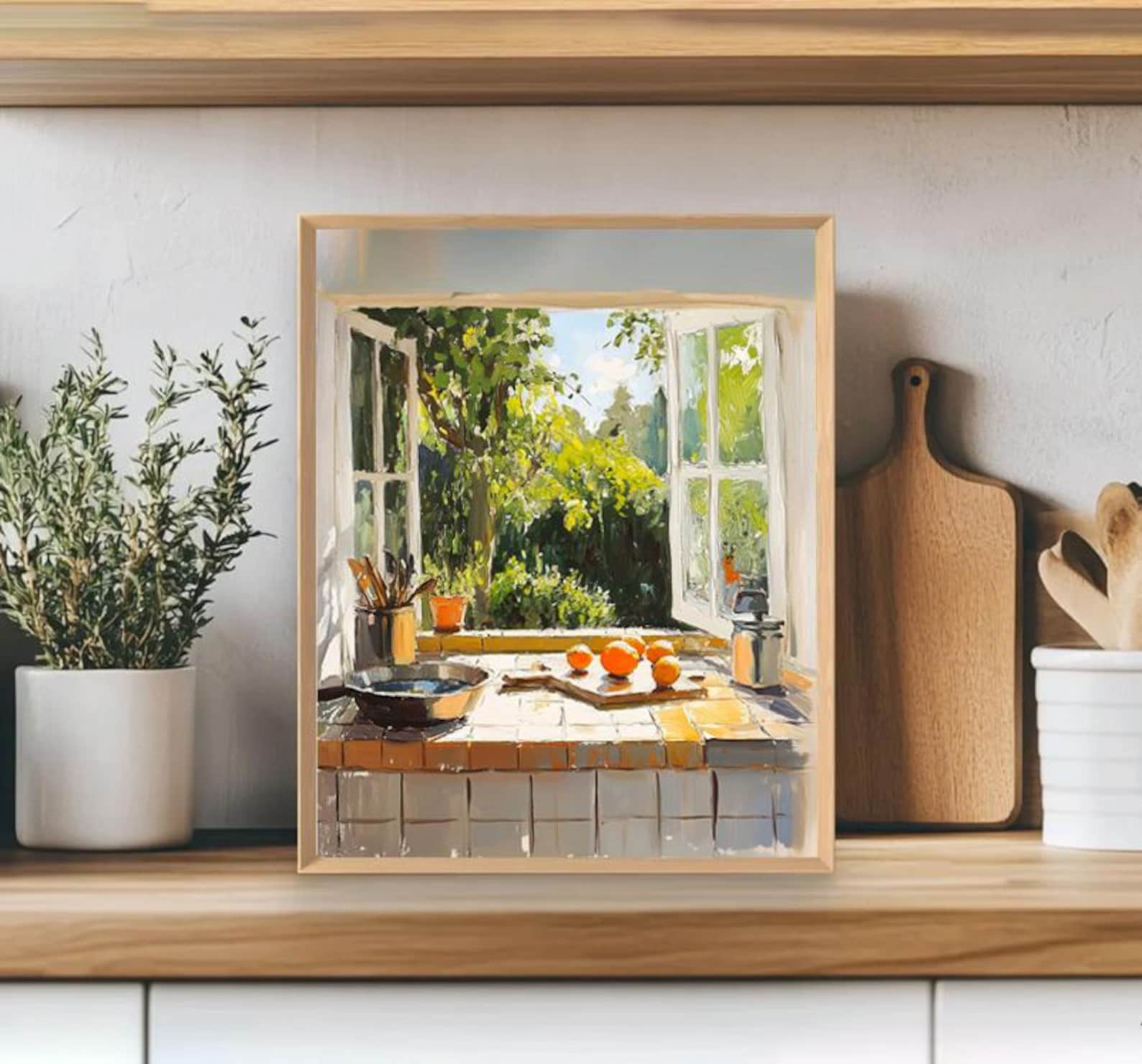 Rustic Kitchen Window Art Print: Still Life Oil Painting, Farmhouse ...