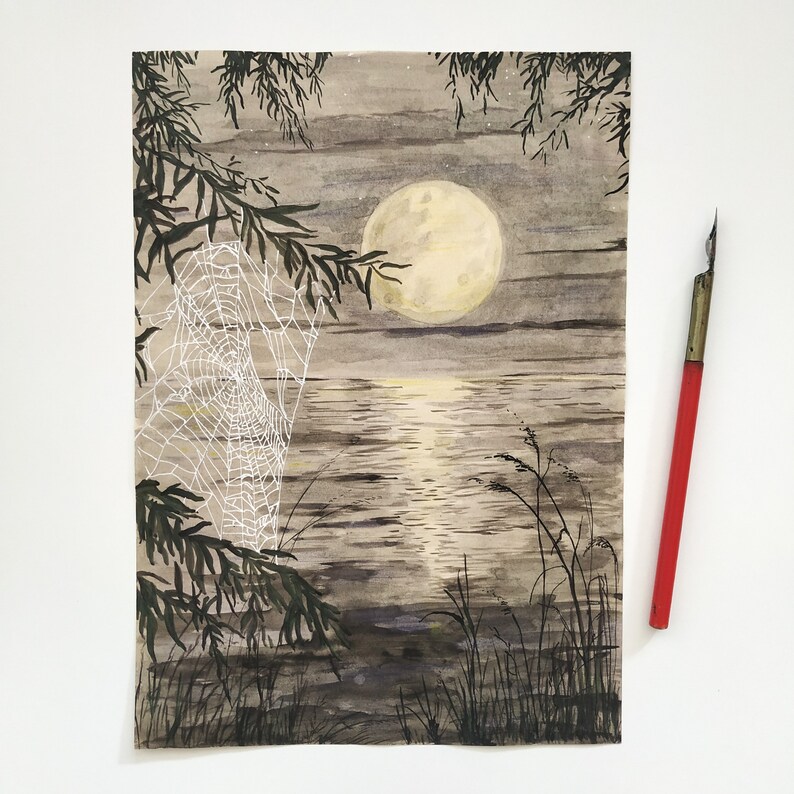 Moon Ink Drawing Print From an Original Drawing Art Print Landscape ...