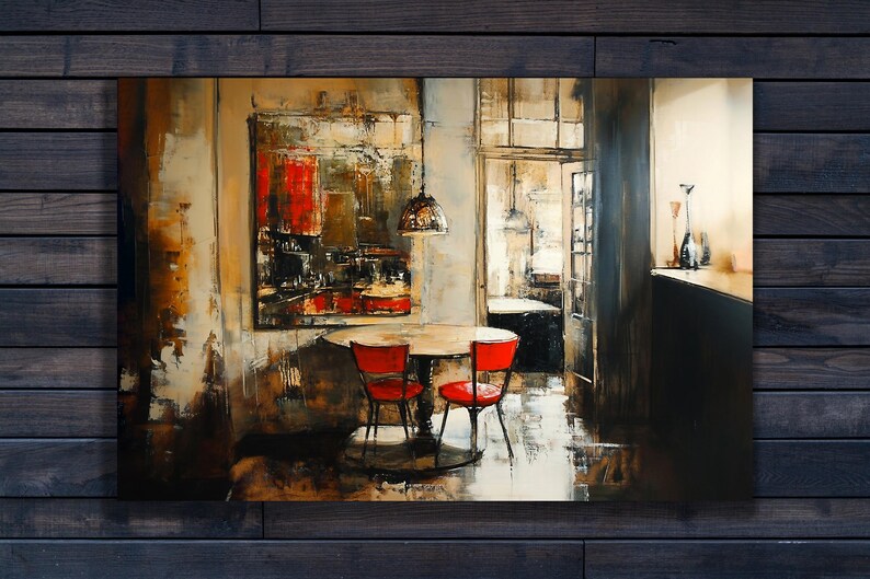 Vintage Cafe Art Print: Red Chairs, Impressionist Oil Painting Style - Etsy