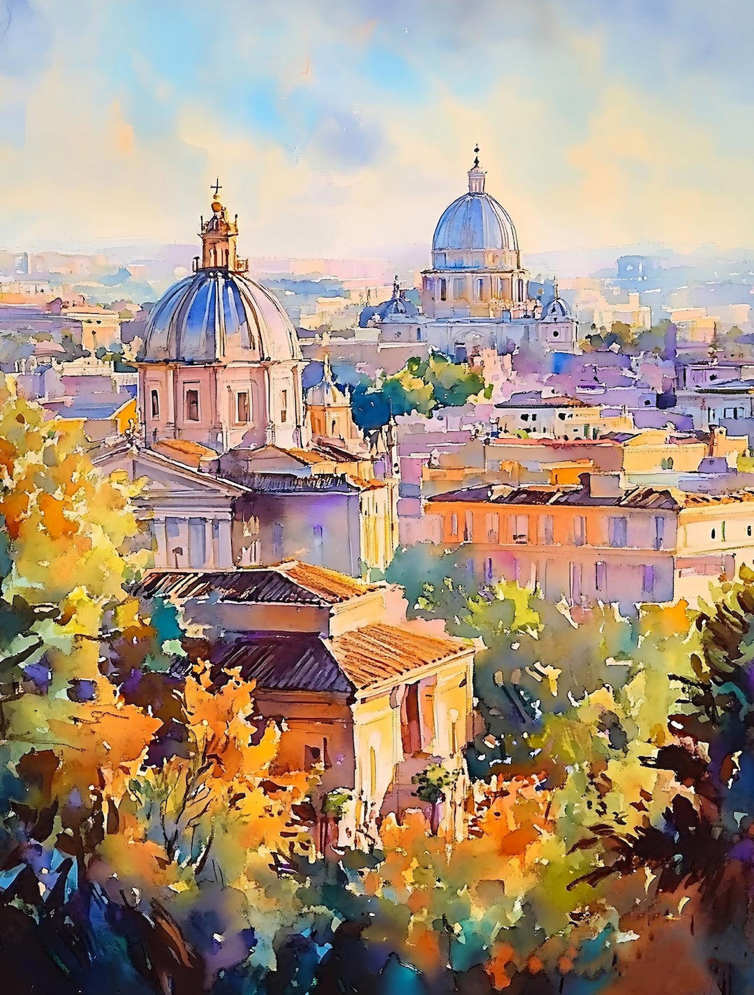 Rome Cityscape Watercolor Landscape Italy Art Print Italian City Wall ...