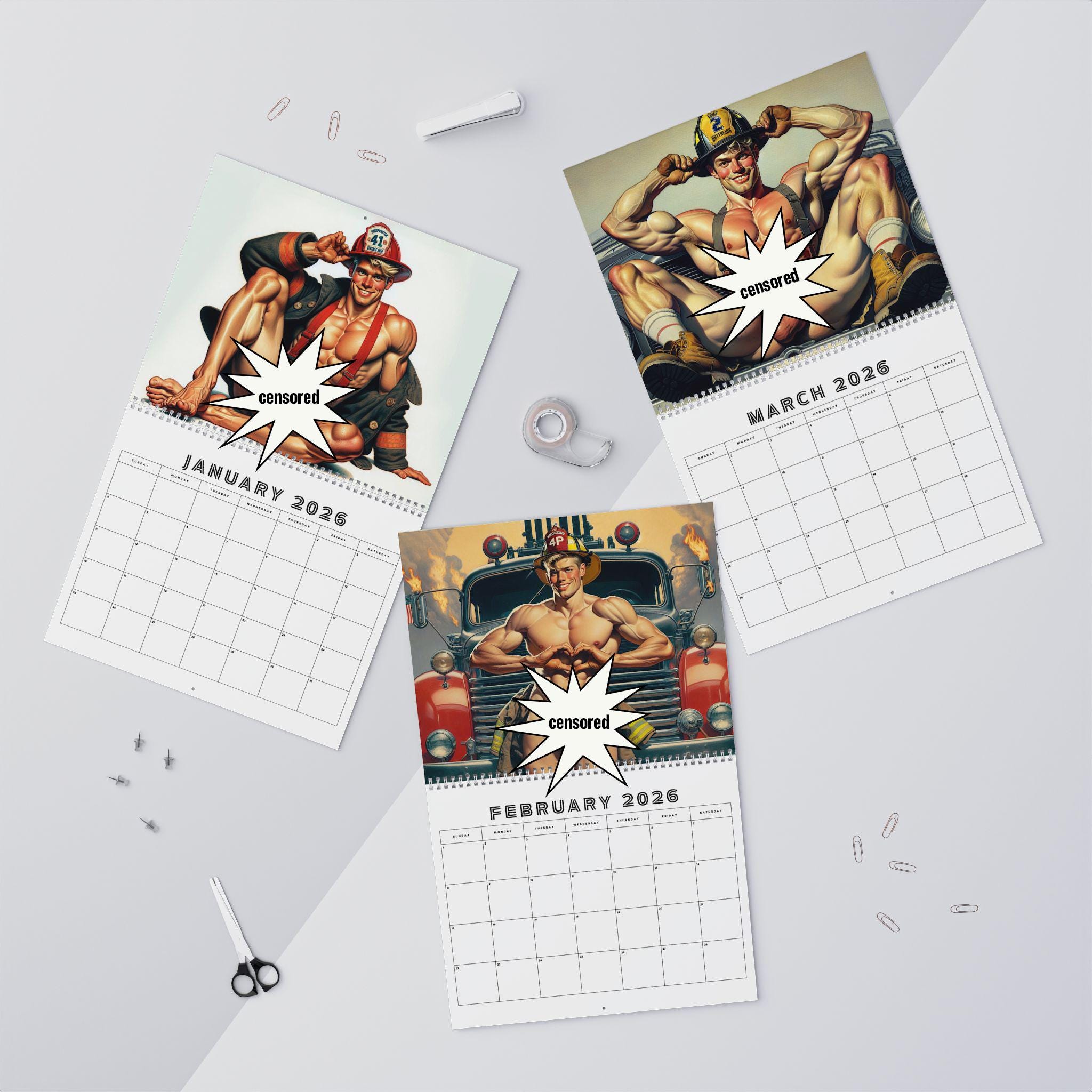 2026 Vintage Men Firefighter Calendar, Vintage Art, Gay Calendar ...