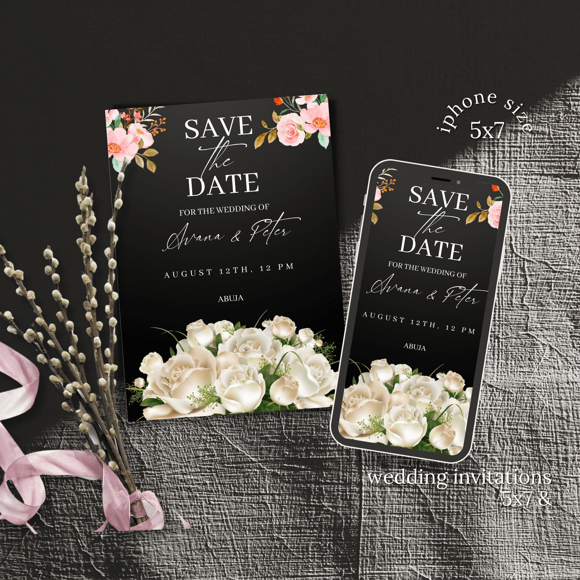 Printable Wedding Invitation Canvas, Editable Wedding Invite Template ...