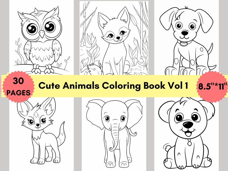 Cute Animals Coloring Pages for Kids Printables With Cover | Animal ...