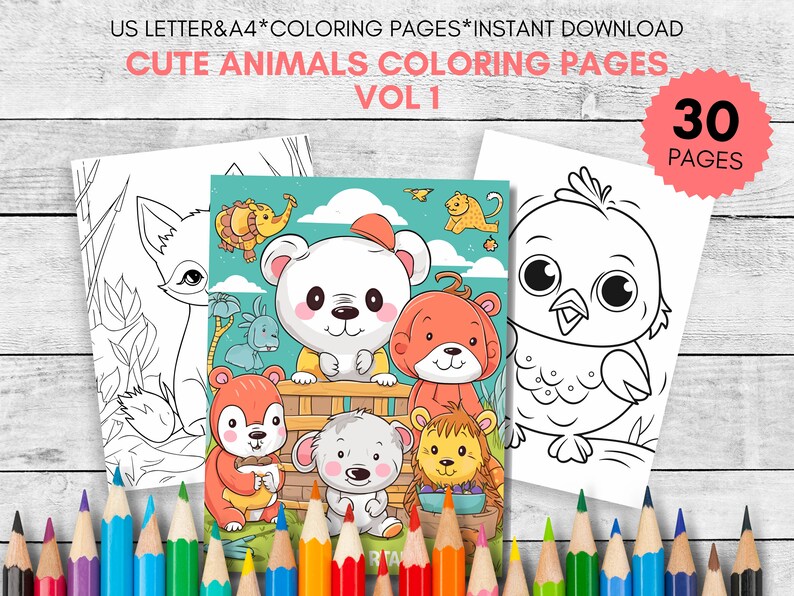 Cute Animals Coloring Pages for Kids Printables With Cover | Animal ...
