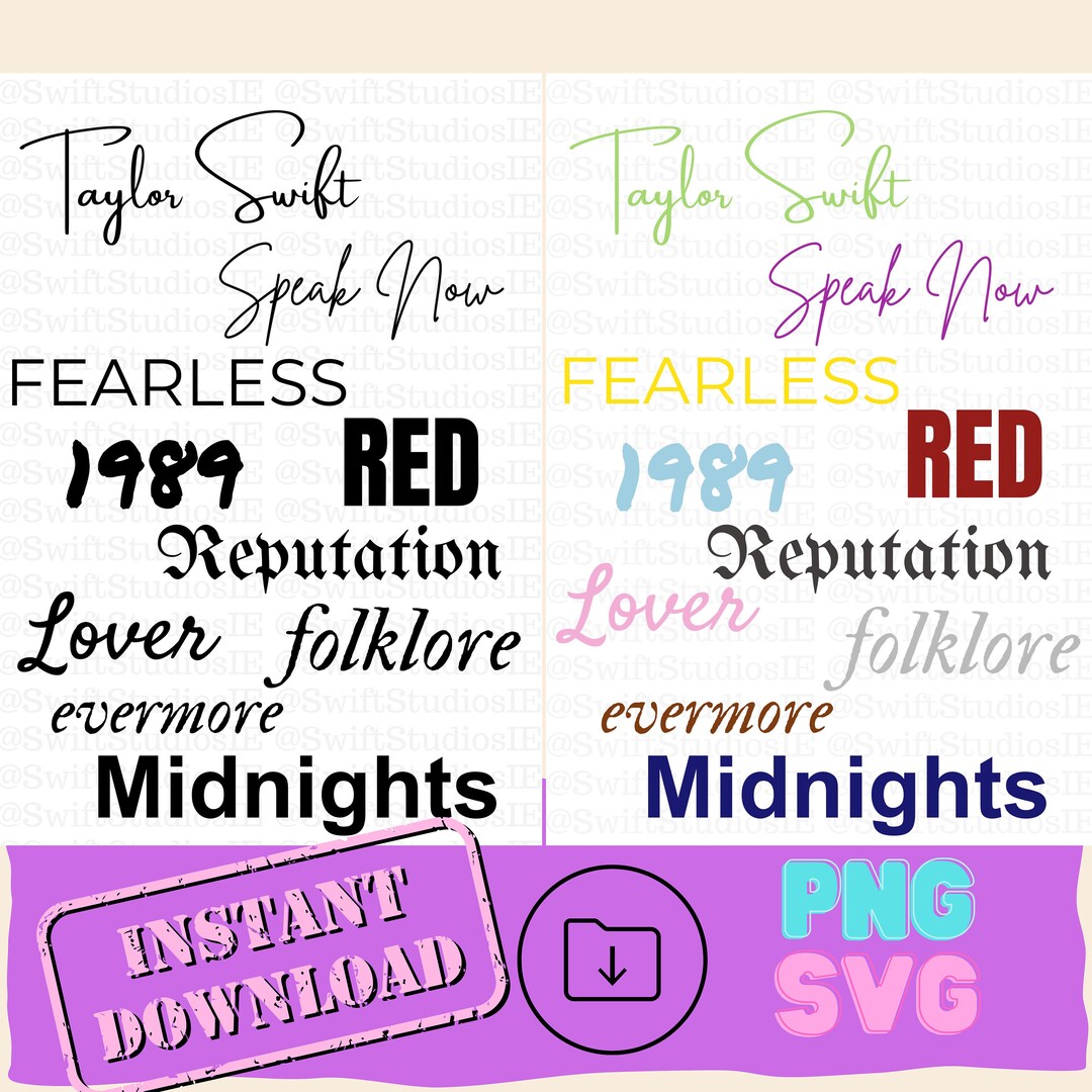 Taylor Swift PNG & SVG Album Titles Cricut Files DIY Swiftie Merch ...