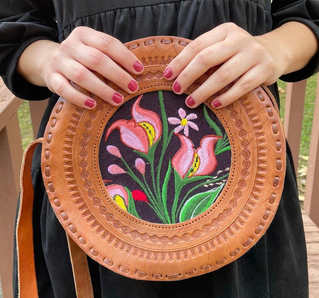 Large Round Leather Crossbody Bag - Etsy