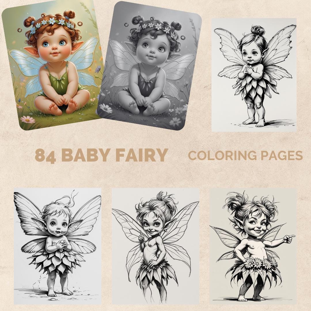 84 Baby Fairy Coloring Pages: Coloring Pages, Grayscale, Digital ...